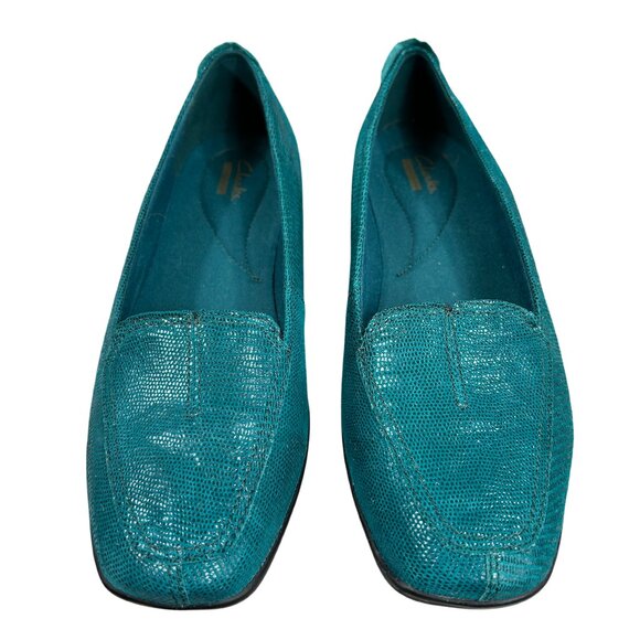 Clarks | Shoes | Clarks Haydn Turquoise Shiny Snakeskin Print Flats ...